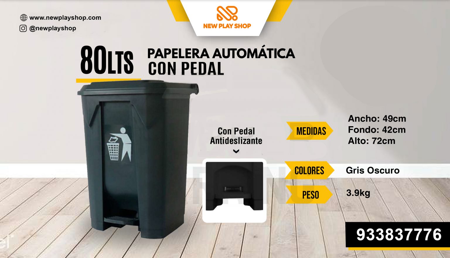 Papelera Automática con pedal – 80 L. - Newplayshop