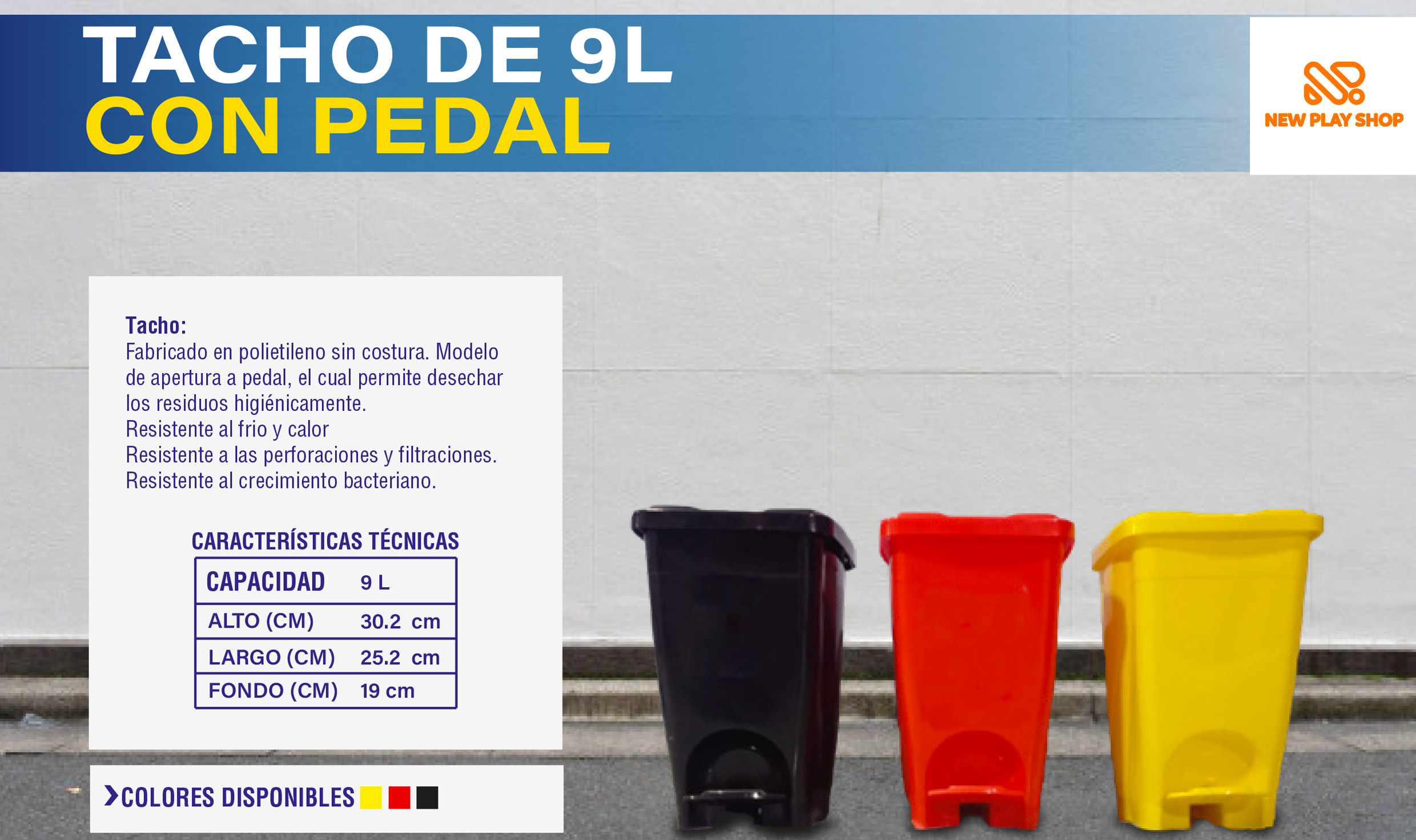 Tacho con pedal – 9 Lts. – Newplayshop