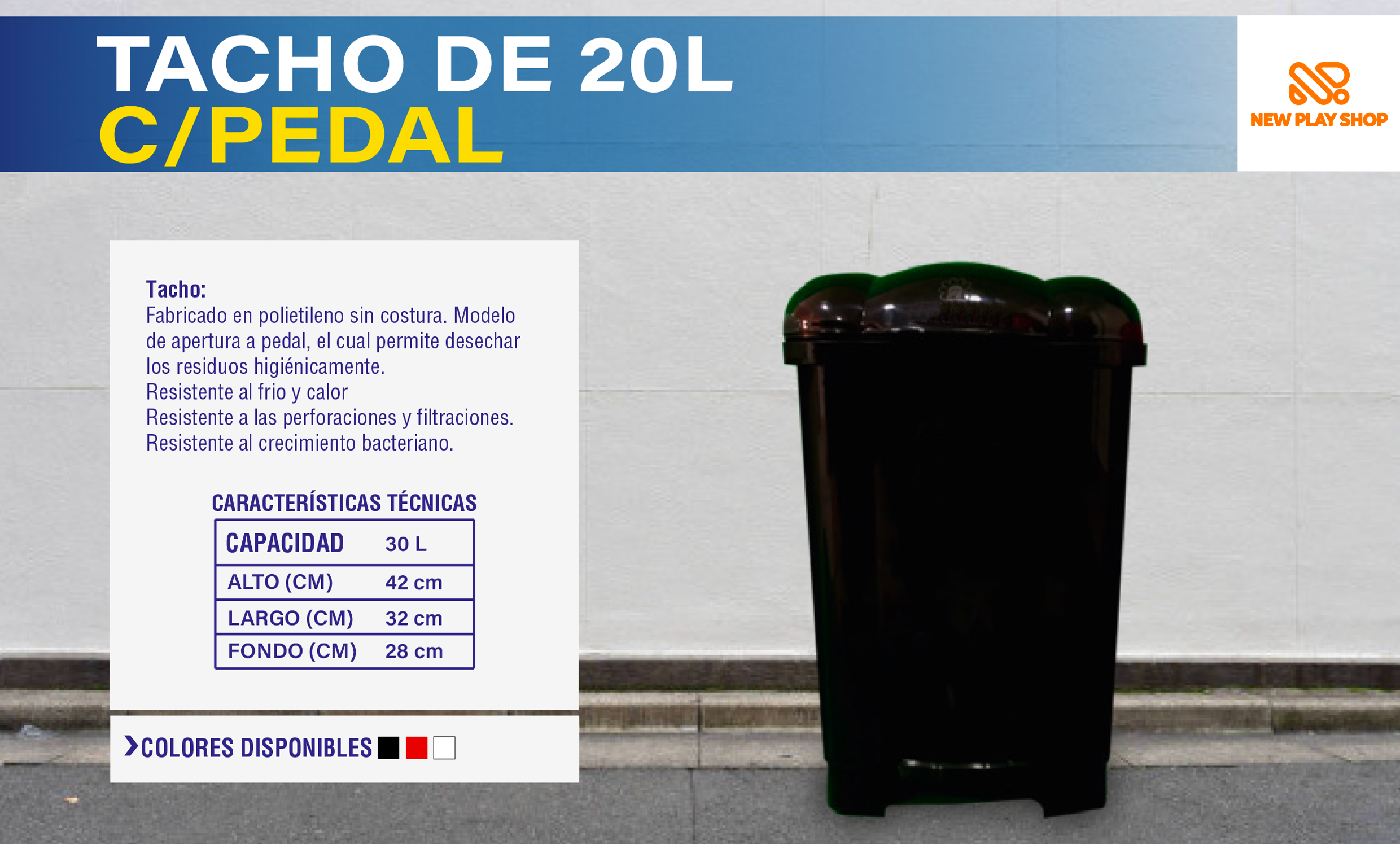 Tacho con Pedal – 20 Lts. – Newplayshop