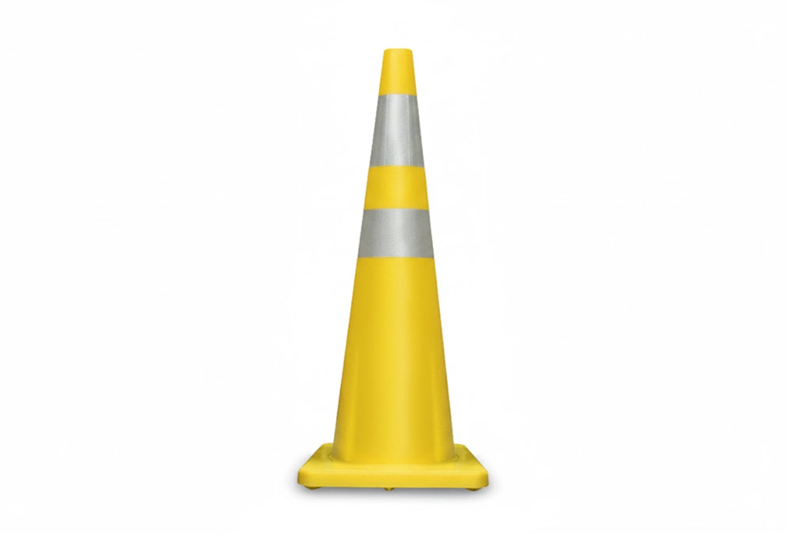 Cono de Tránsito Amarillo con dos Cintas – 90 cm. – Newplayshop