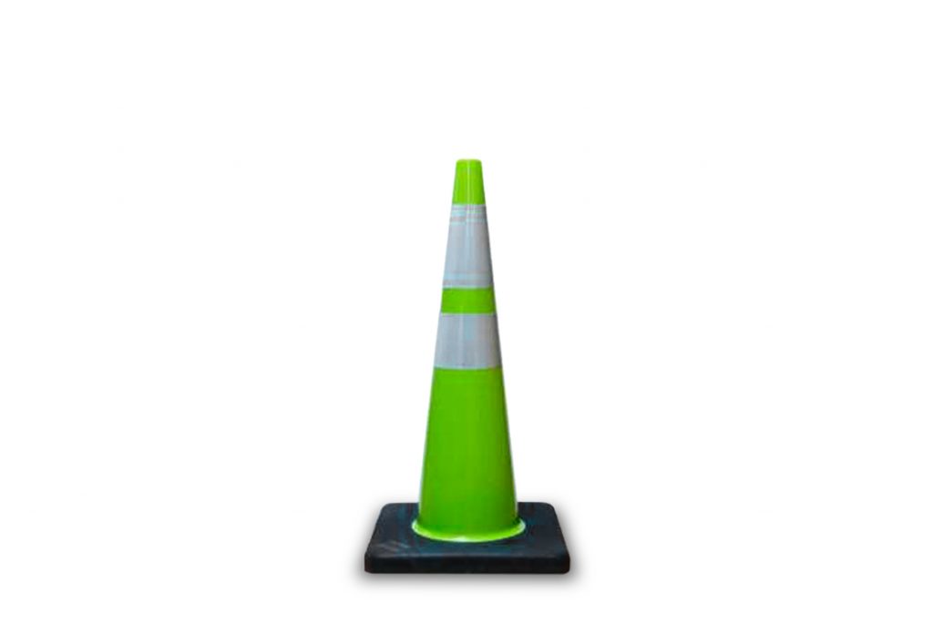 Cono de tránsito Verde Fluor con dos Cintas – 70 cm. – Newplayshop