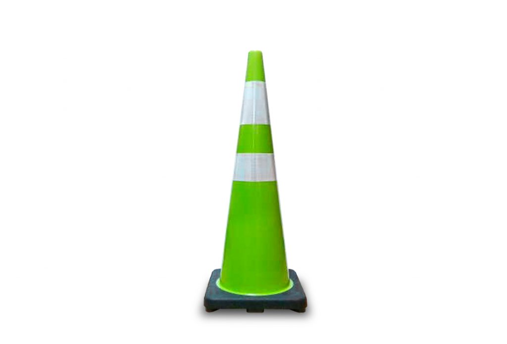 Cono de tránsito Verde Fluor con dos Cintas – 90 cm. – Newplayshop